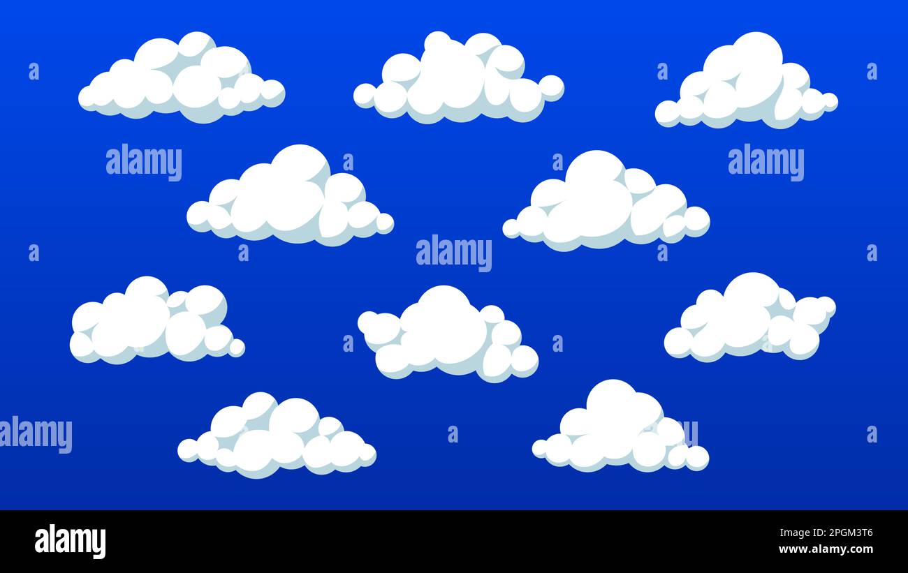 Fluffy cartoon clouds on blue sky Stock Vector Image & Art - Alamy