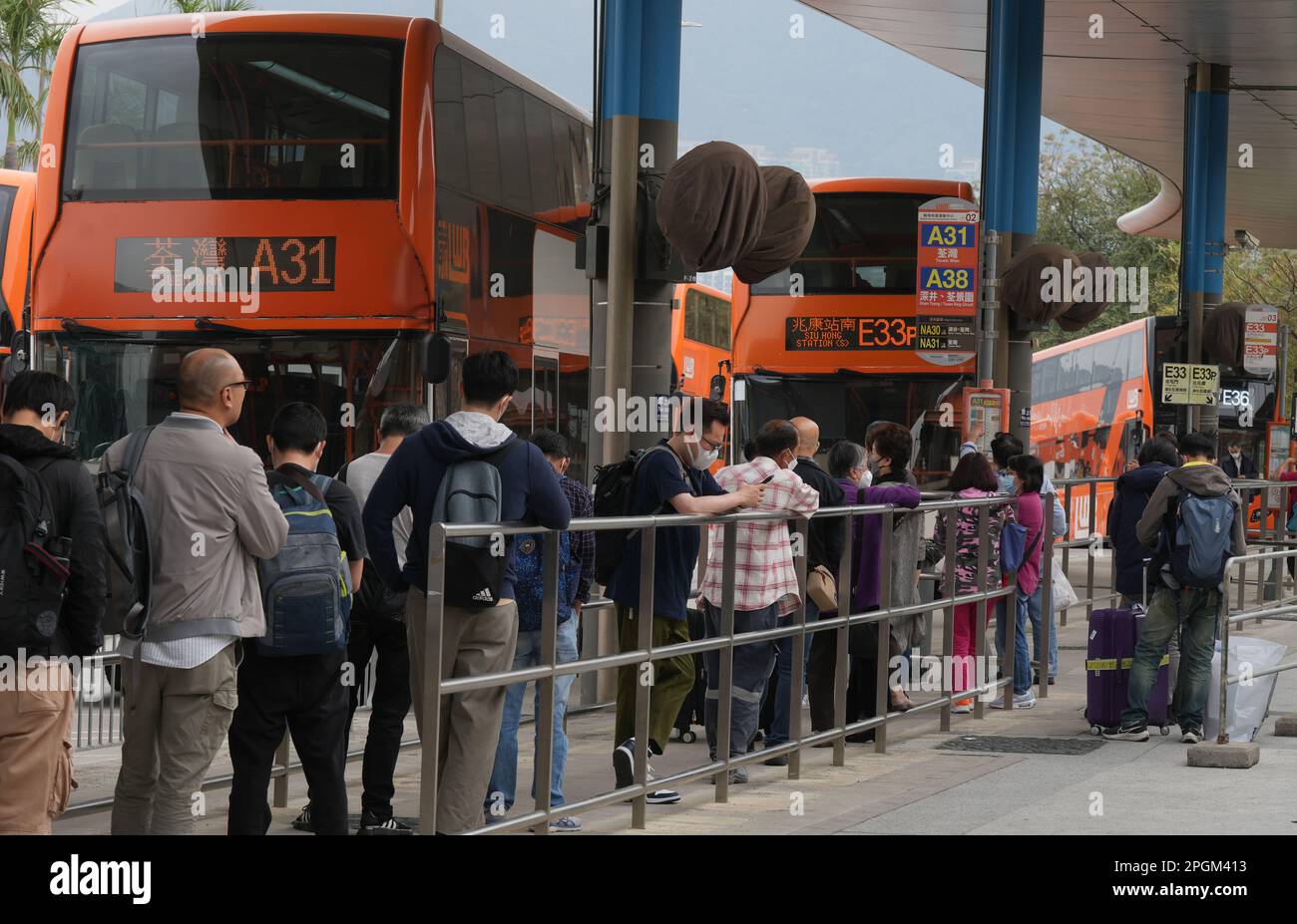 People takes Long Win Bus at the bus terminal in Hong Kong International Airport, Chek Lap Kok ...