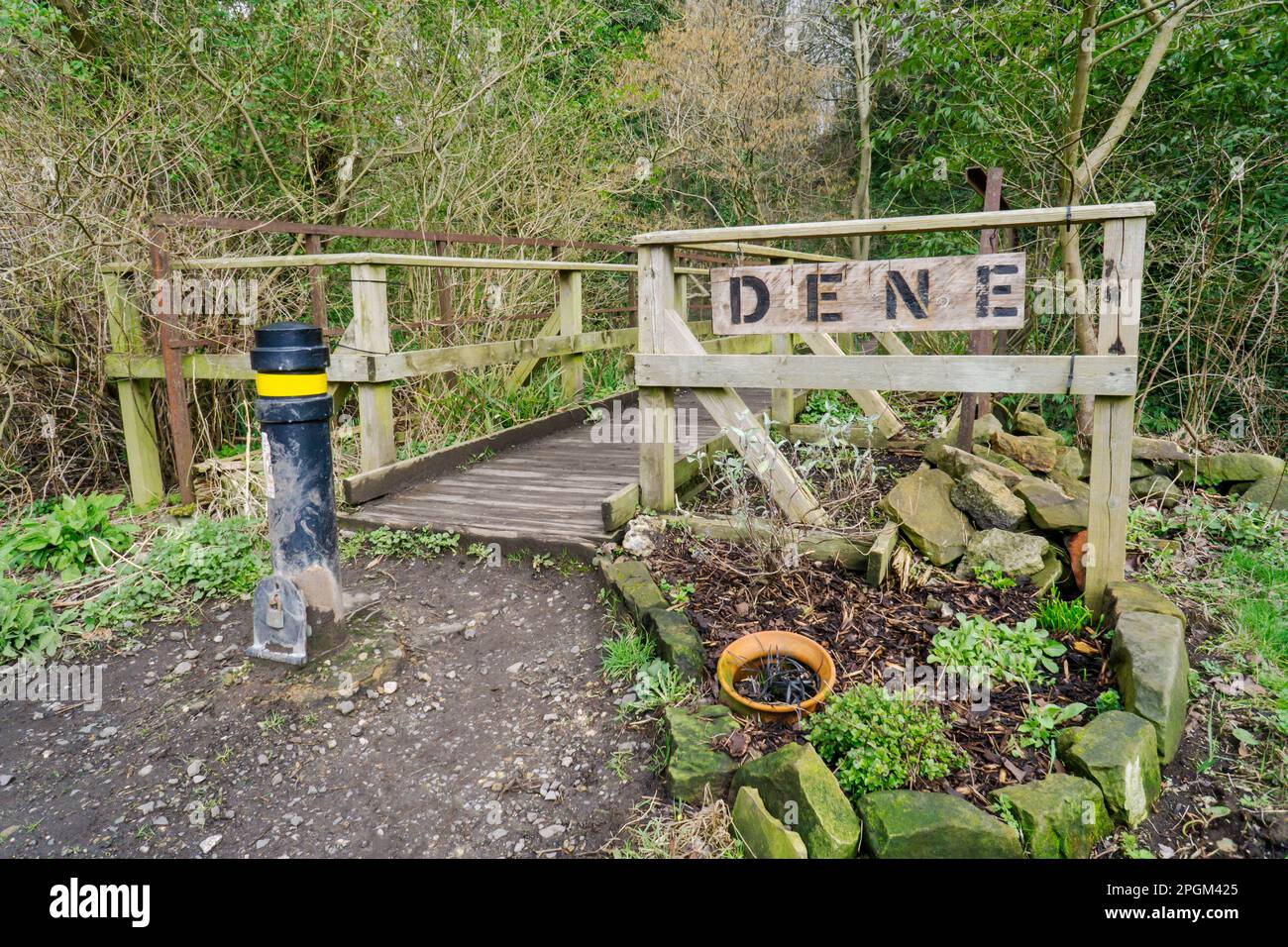 Foot bridge crossing the Ouseburn at the Gosforth end of Jesmond Dene ...