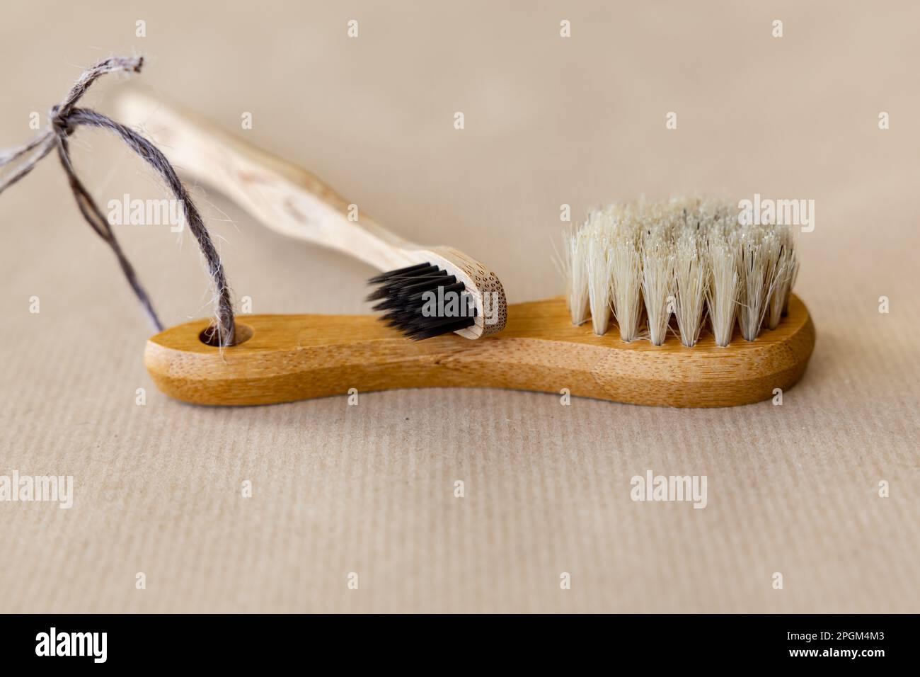 Natural toothbrush and face brush lie on a natural background, the ...