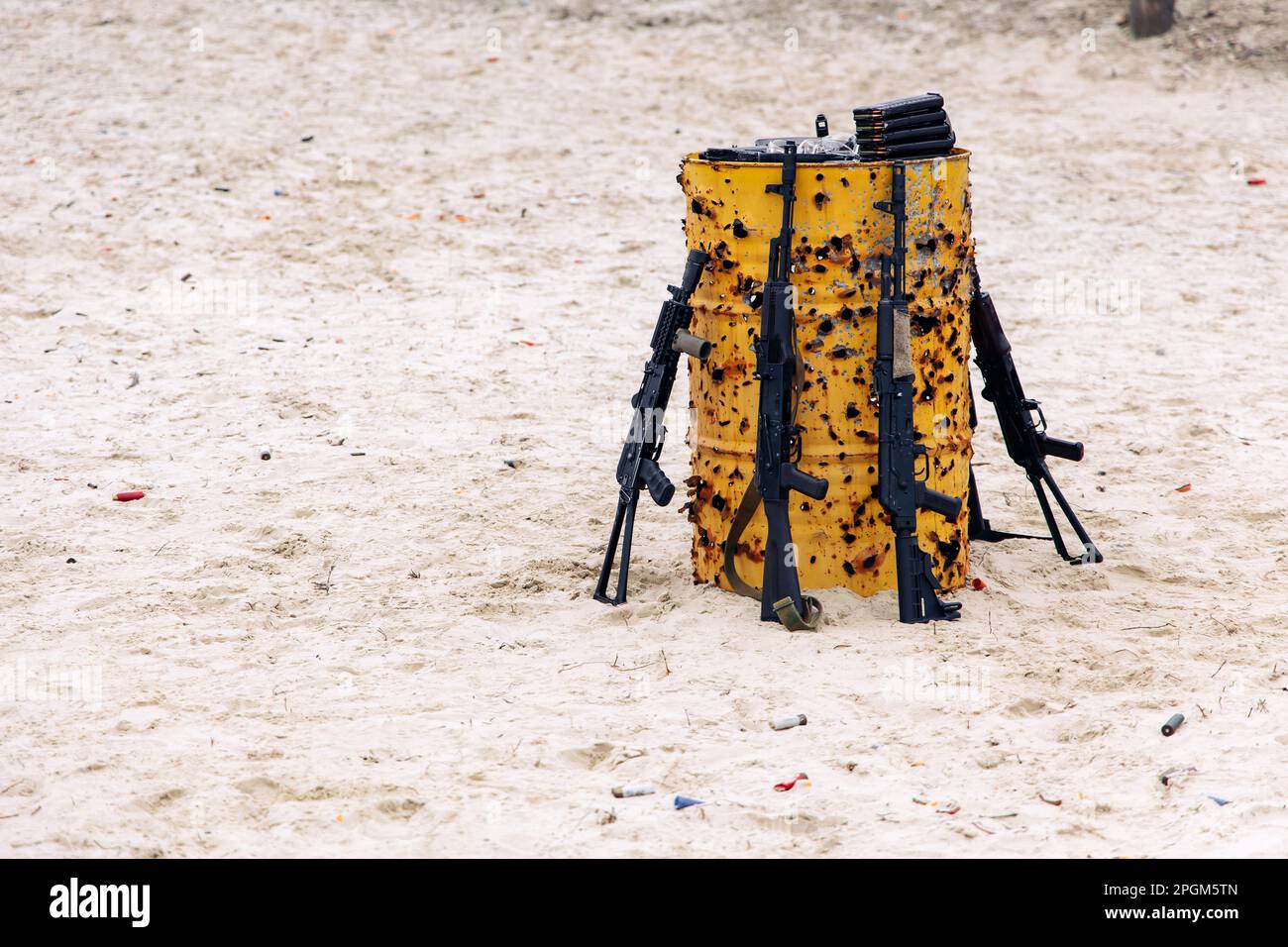 Metal barrel shot through with Kalashnikov assault rifles is at ...