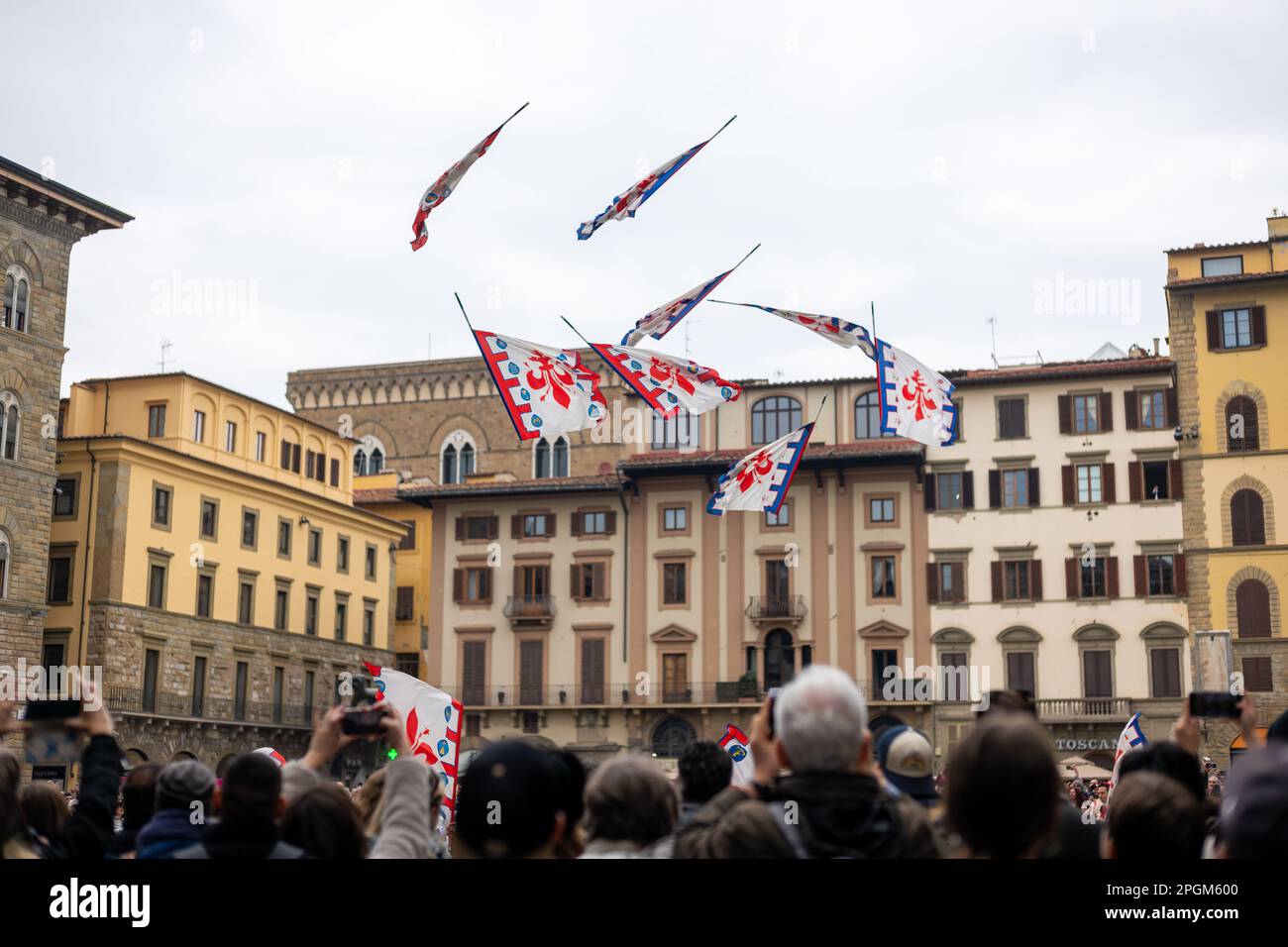 Parade and flag-throwing in the Piazza della Signoria on Feb 18 2023 in ...