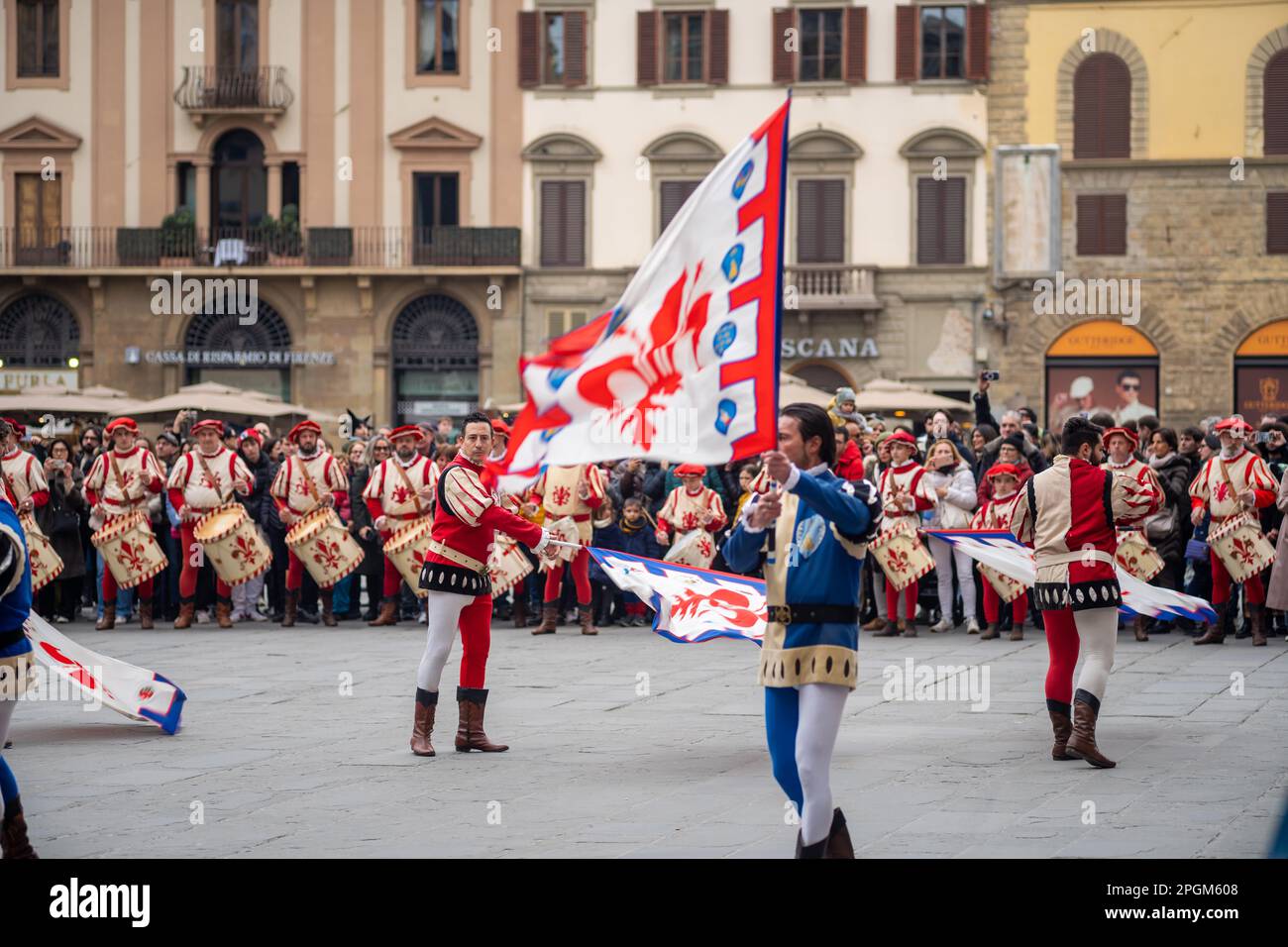 Parade and flag-throwing in the Piazza della Signoria on Feb 18 2023 in ...