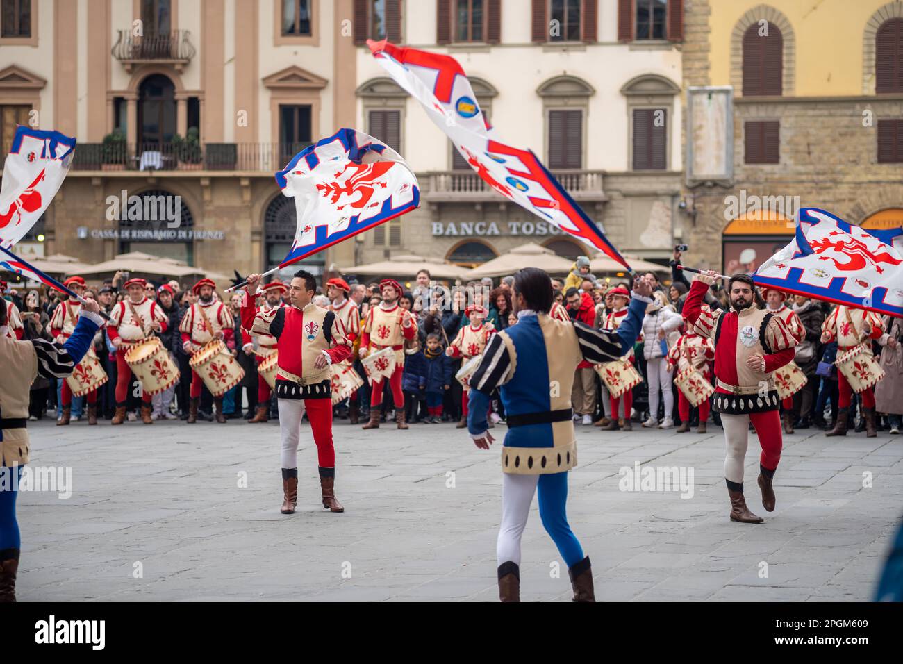 Parade and flag-throwing in the Piazza della Signoria on Feb 18 2023 in ...