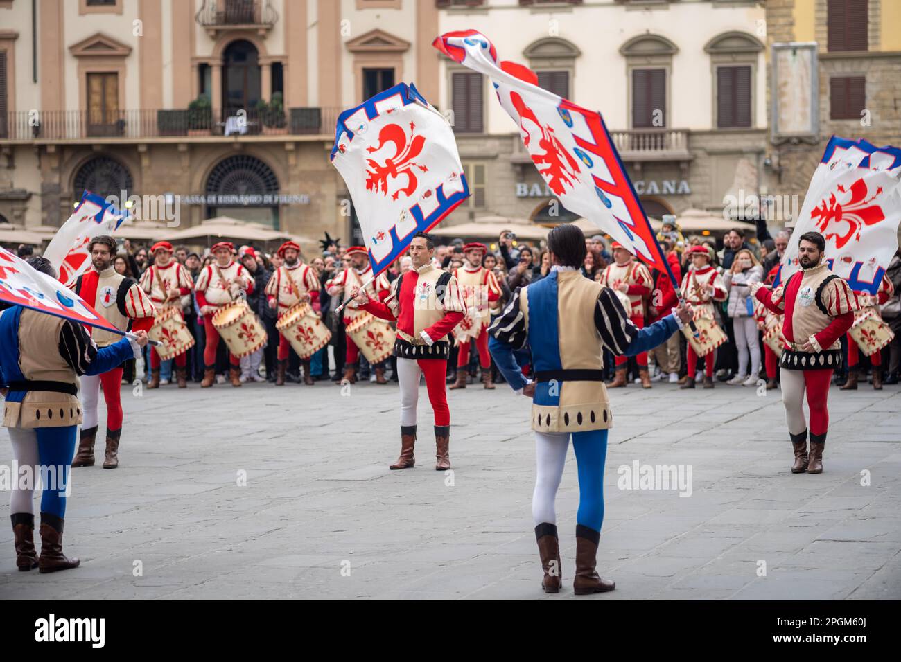 Parade and flag-throwing in the Piazza della Signoria on Feb 18 2023 in ...