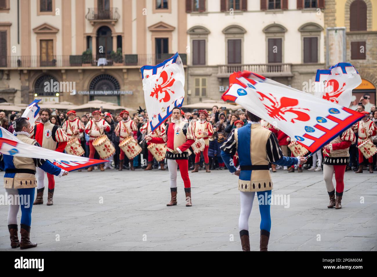 Parade and flag-throwing in the Piazza della Signoria on Feb 18 2023 in ...