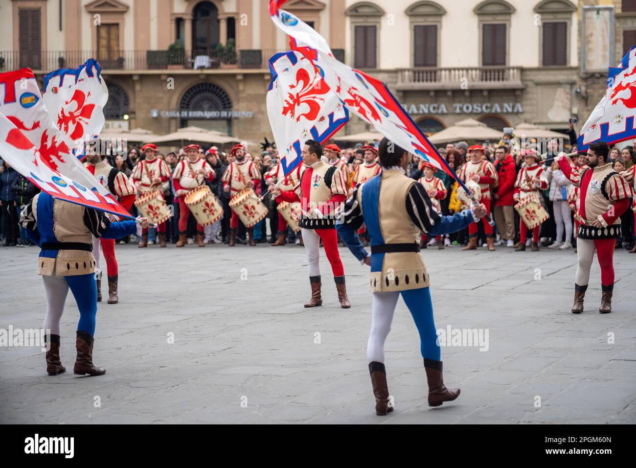 Parade and flag-throwing in the Piazza della Signoria on Feb 18 2023 in ...