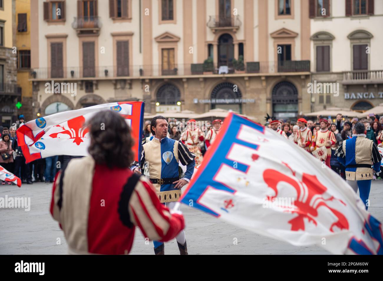 Parade and flag-throwing in the Piazza della Signoria on Feb 18 2023 in ...