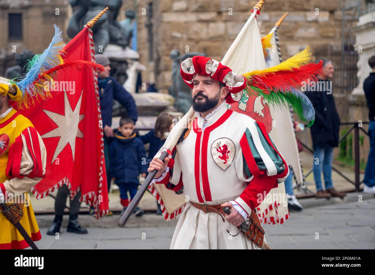 Parade and flag-throwing in the Piazza della Signoria on Feb 18 2023 in ...