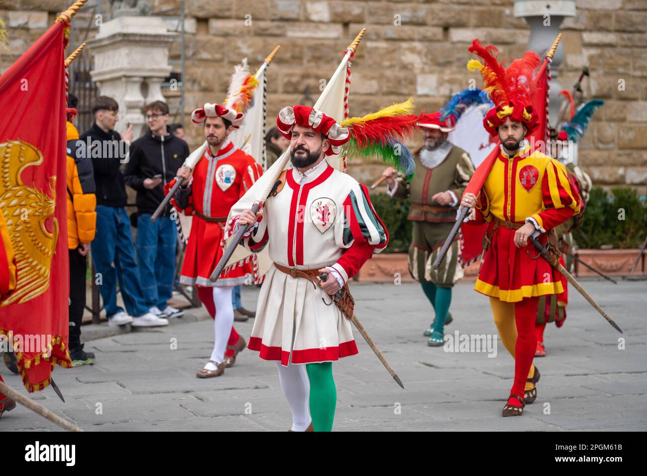 Parade and flag-throwing in the Piazza della Signoria on Feb 18 2023 in ...