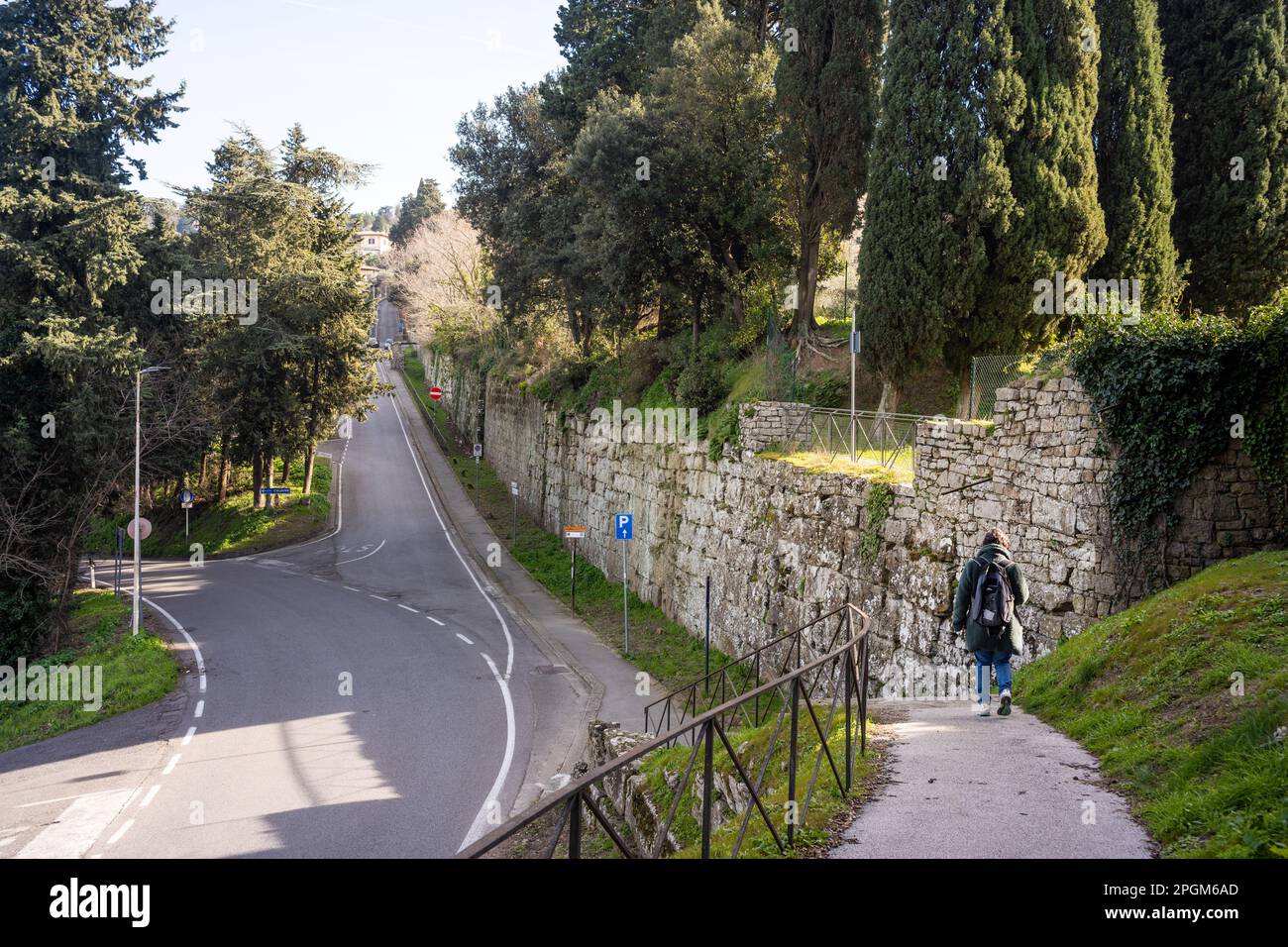 Etruscan walls at Fiesole, a town that overlooks the city of Florence ...