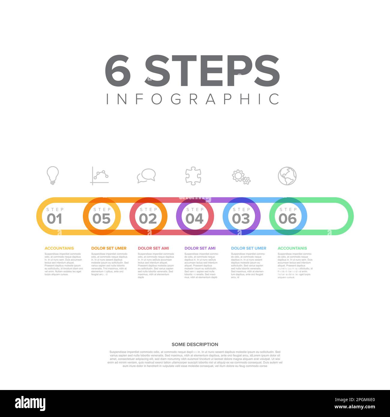 Six vector rounded horizontal progress steps template with numbers ...