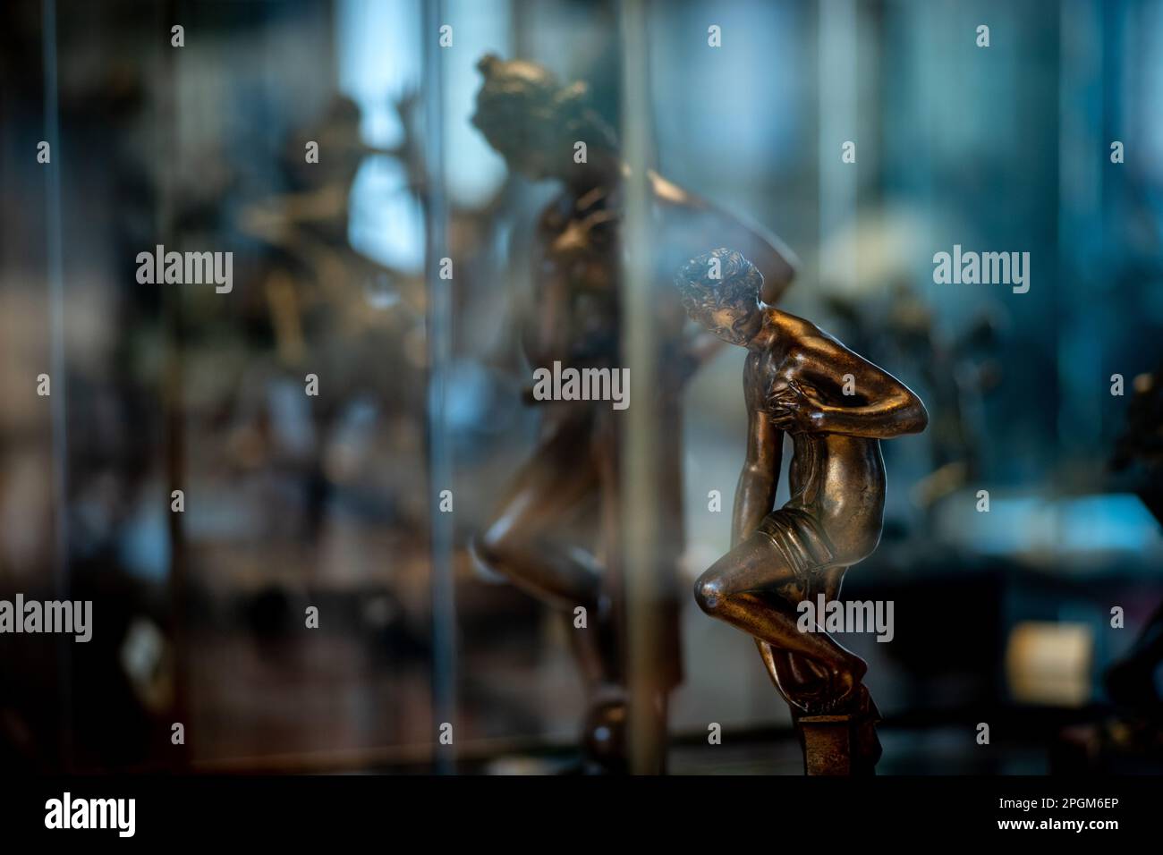 Bronze statuettes on display in The Bargallo museum in Florence Stock ...