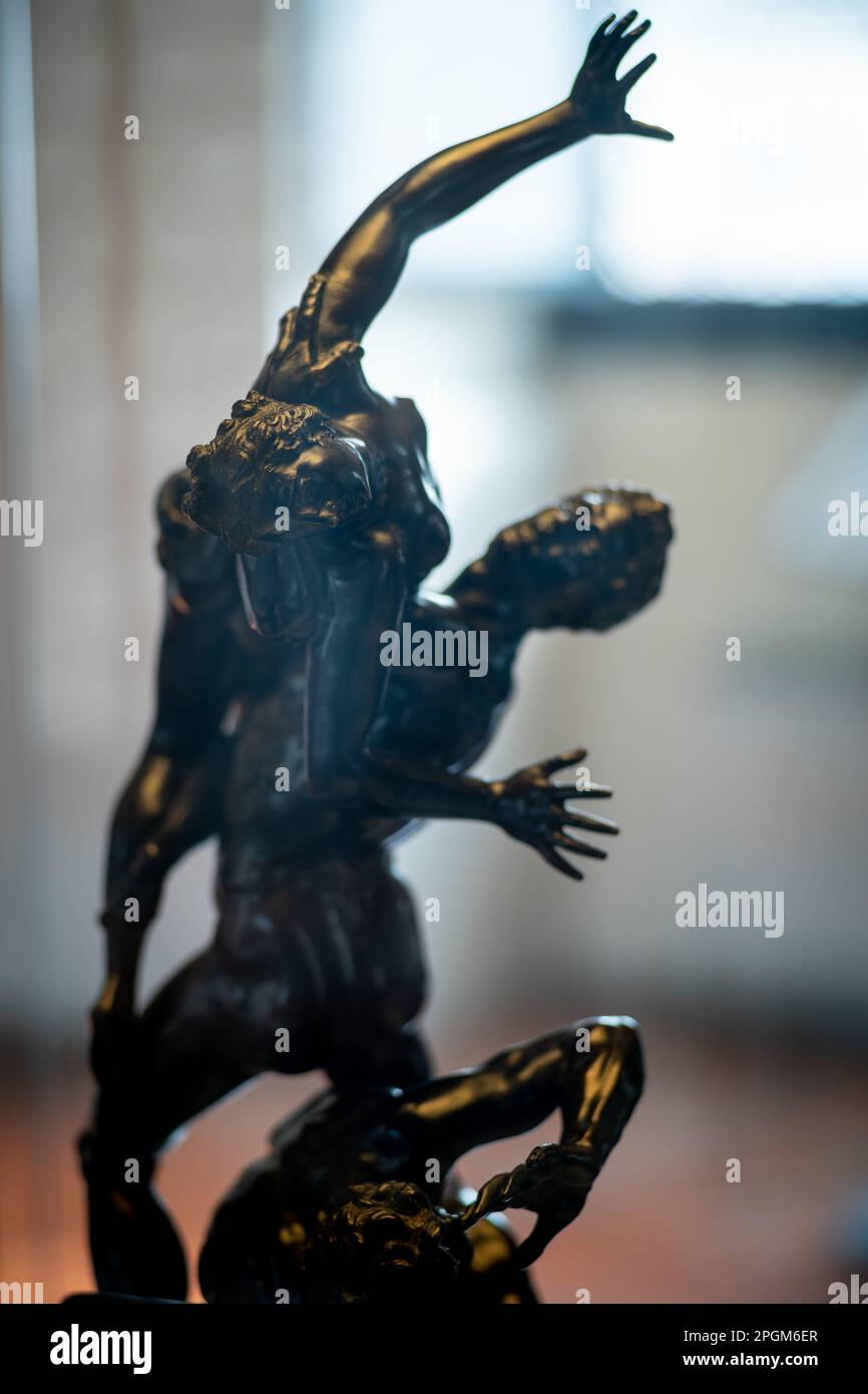 Bronze statuettes on display in The Bargallo museum in Florence Stock ...