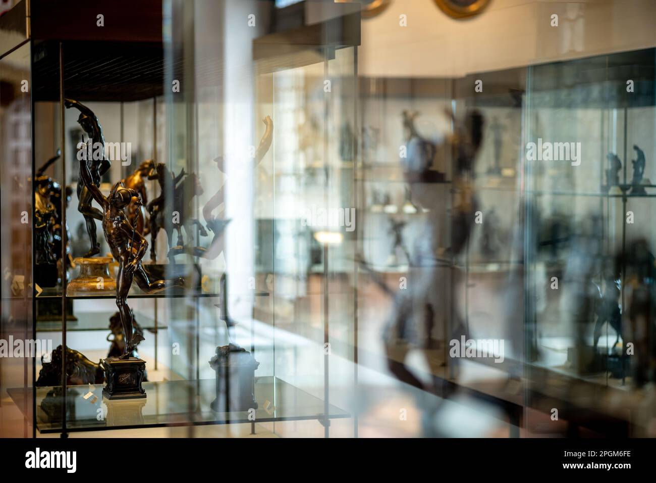 Bronze statuettes on display in The Bargallo museum in Florence Stock ...