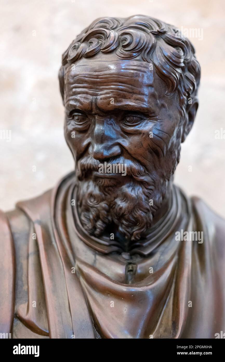 Portrait bust of Michelangelo by Daniele de Volterra in the Bargello ...
