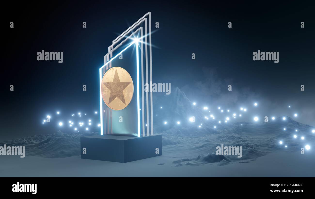 An award announcement ceremony and crystal award trophy. 3D ...