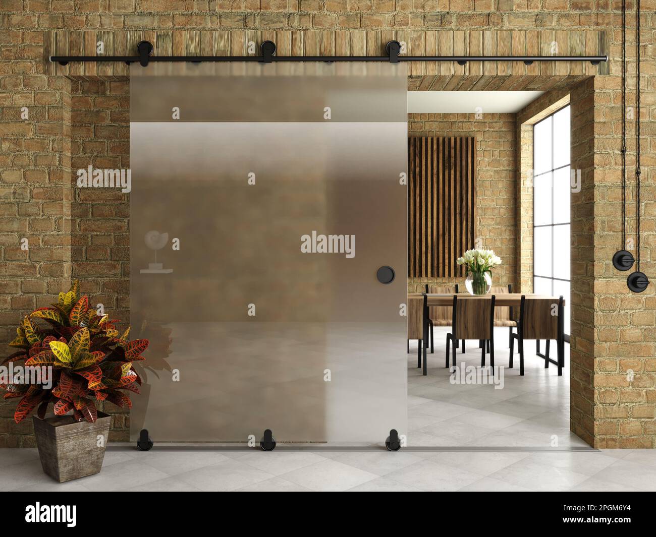 Modern sliding glass door in the room Stock Photo - Alamy