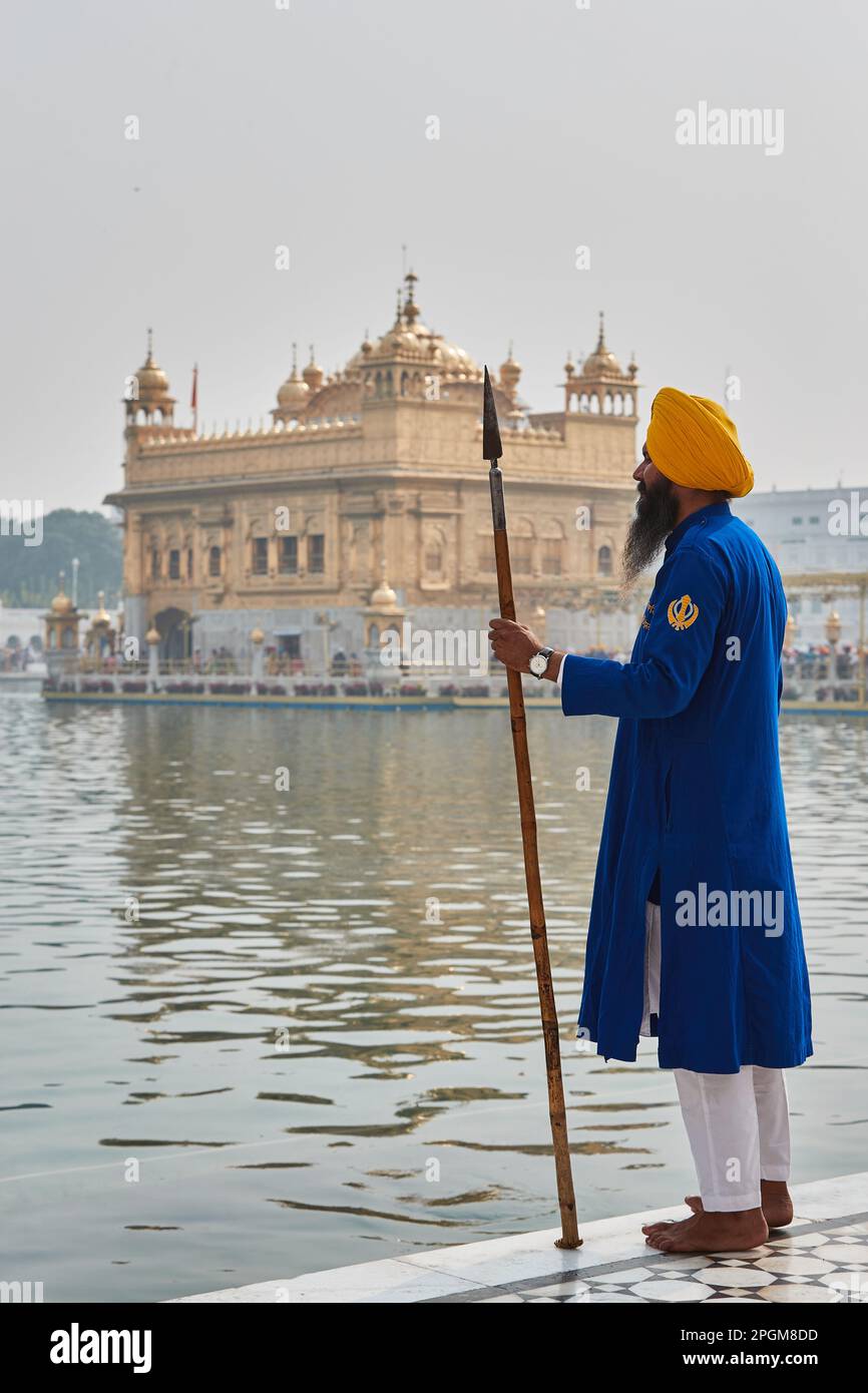 Amritsar, Punjab, India - Diwali 2019 - Sikh temple guard standing in ...