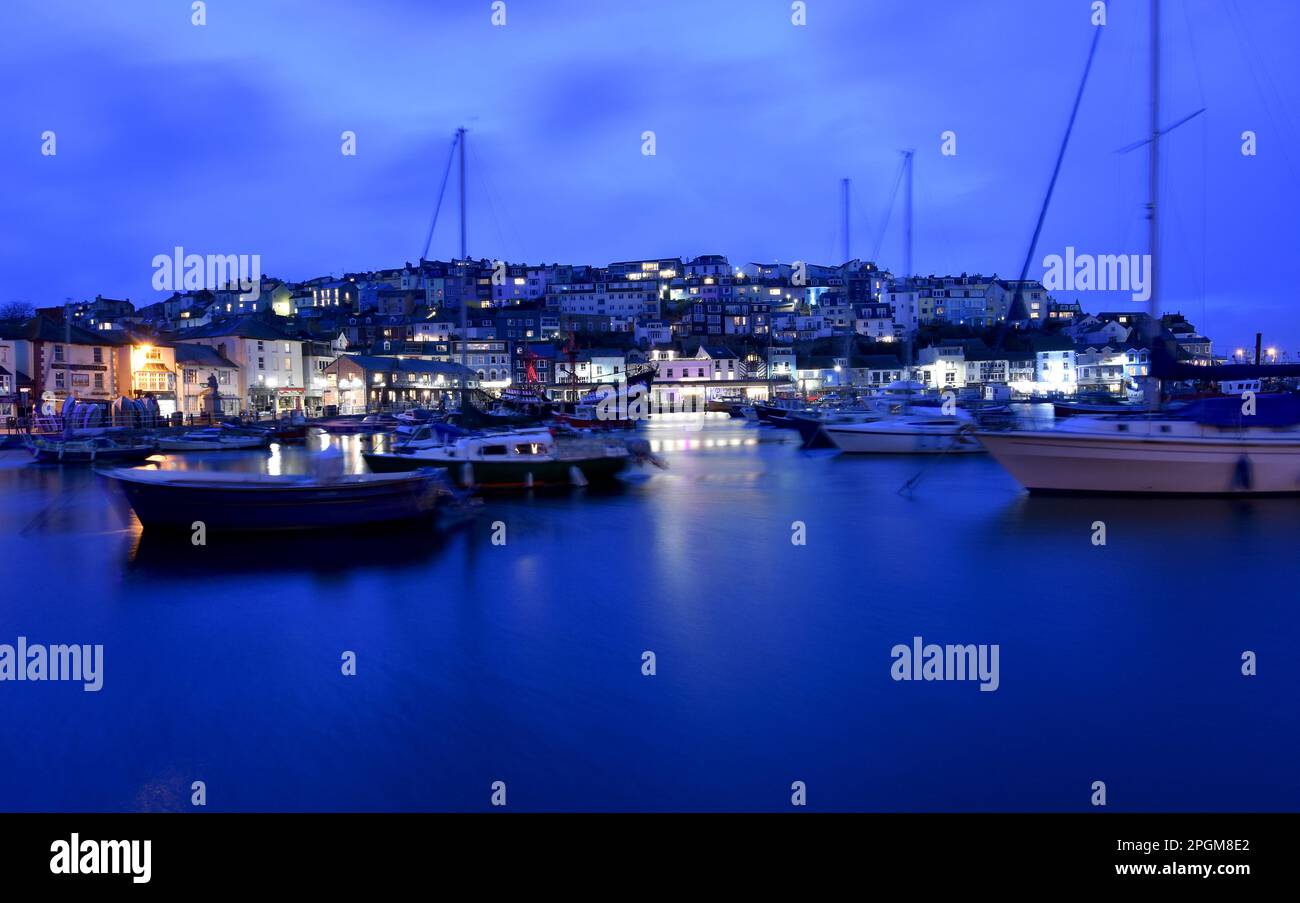 night images of Brixham harbour in Devon UK Stock Photo - Alamy