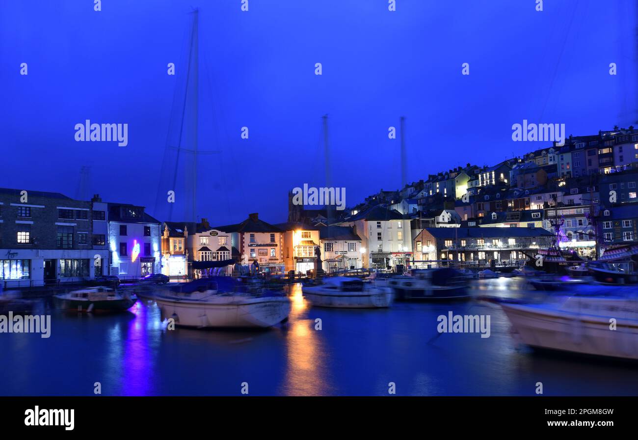 night images of Brixham harbour in Devon UK Stock Photo - Alamy