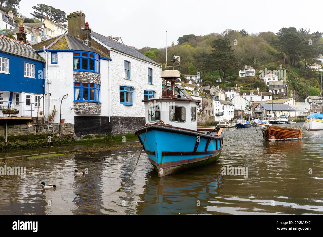 View of the pretty historic Cornish fishing village of Polpero with the ...