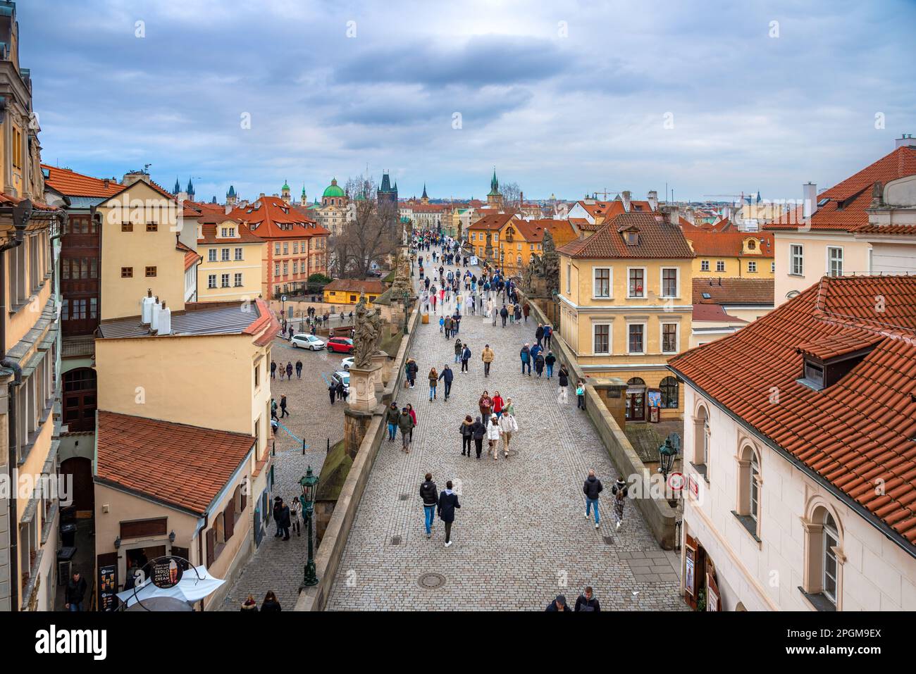 Cityscape of Prague with medieval towers and colorful buildings, Czech ...