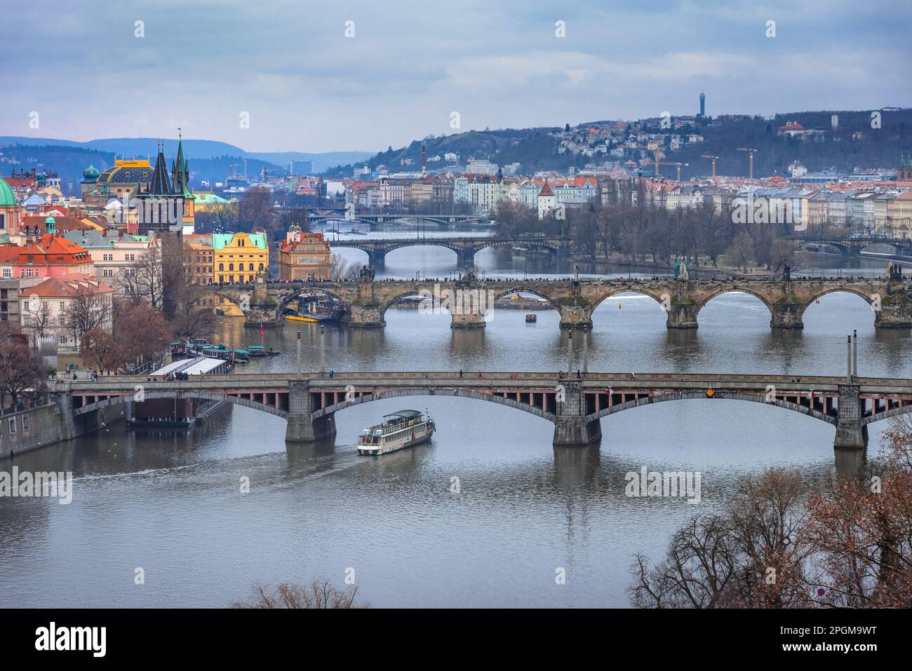 Cityscape of Prague with medieval towers and colorful buildings, Czech ...