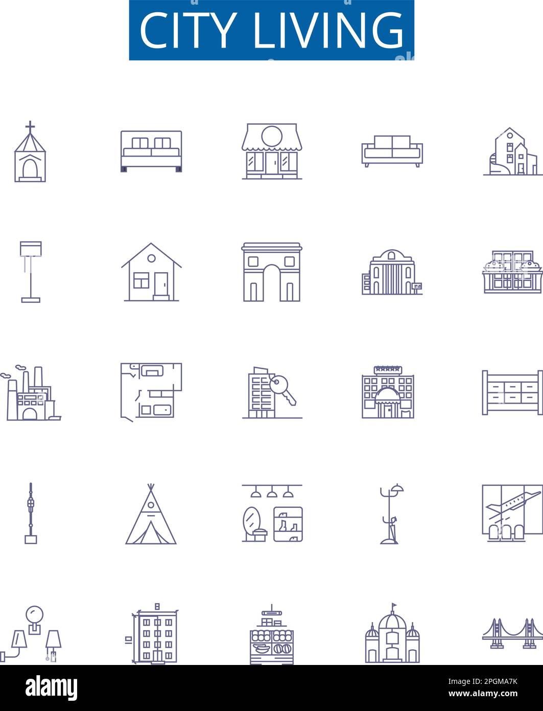 City living line icons signs set. Design collection of Urban ...