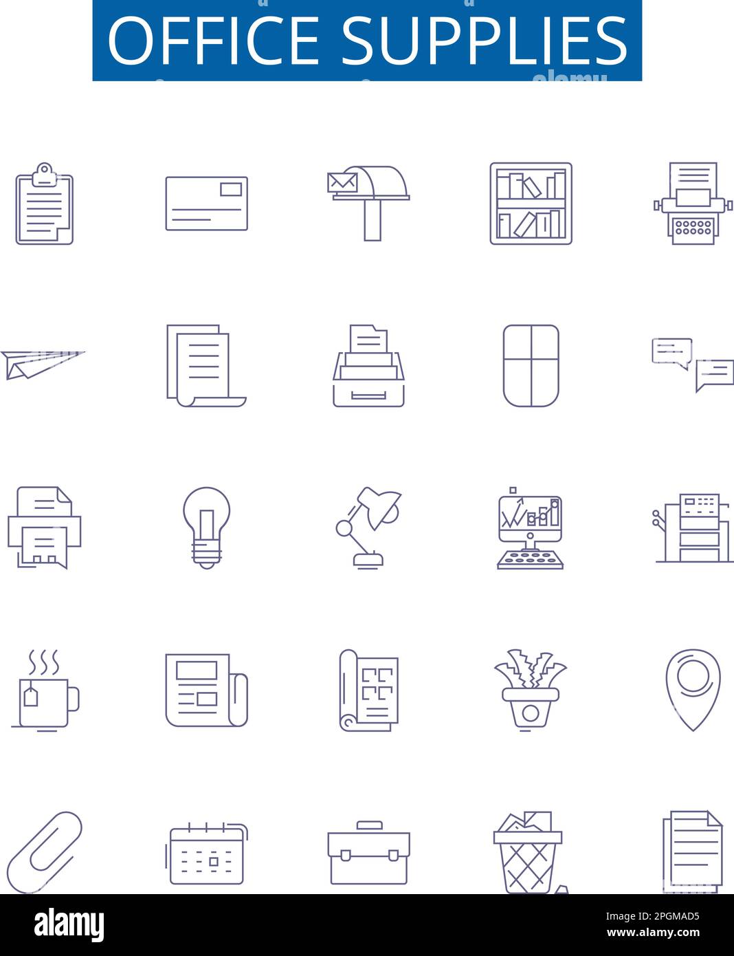 Office supplies line icons signs set. Design collection of Stationery ...