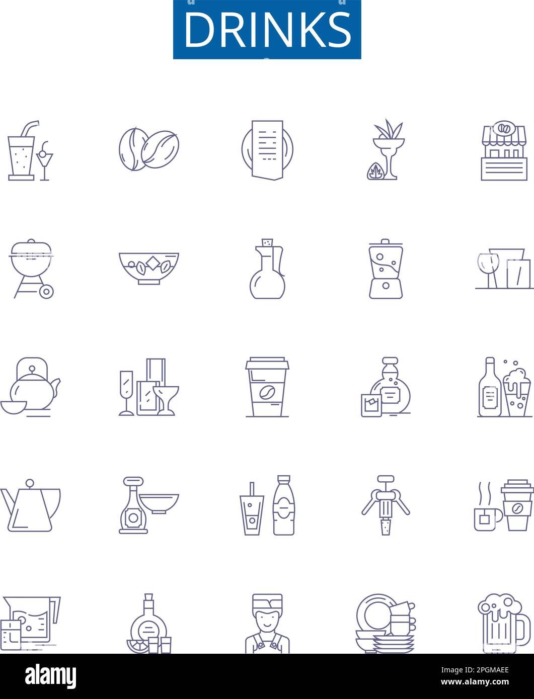 Drinks line icons signs set. Design collection of Beverages, Juice ...
