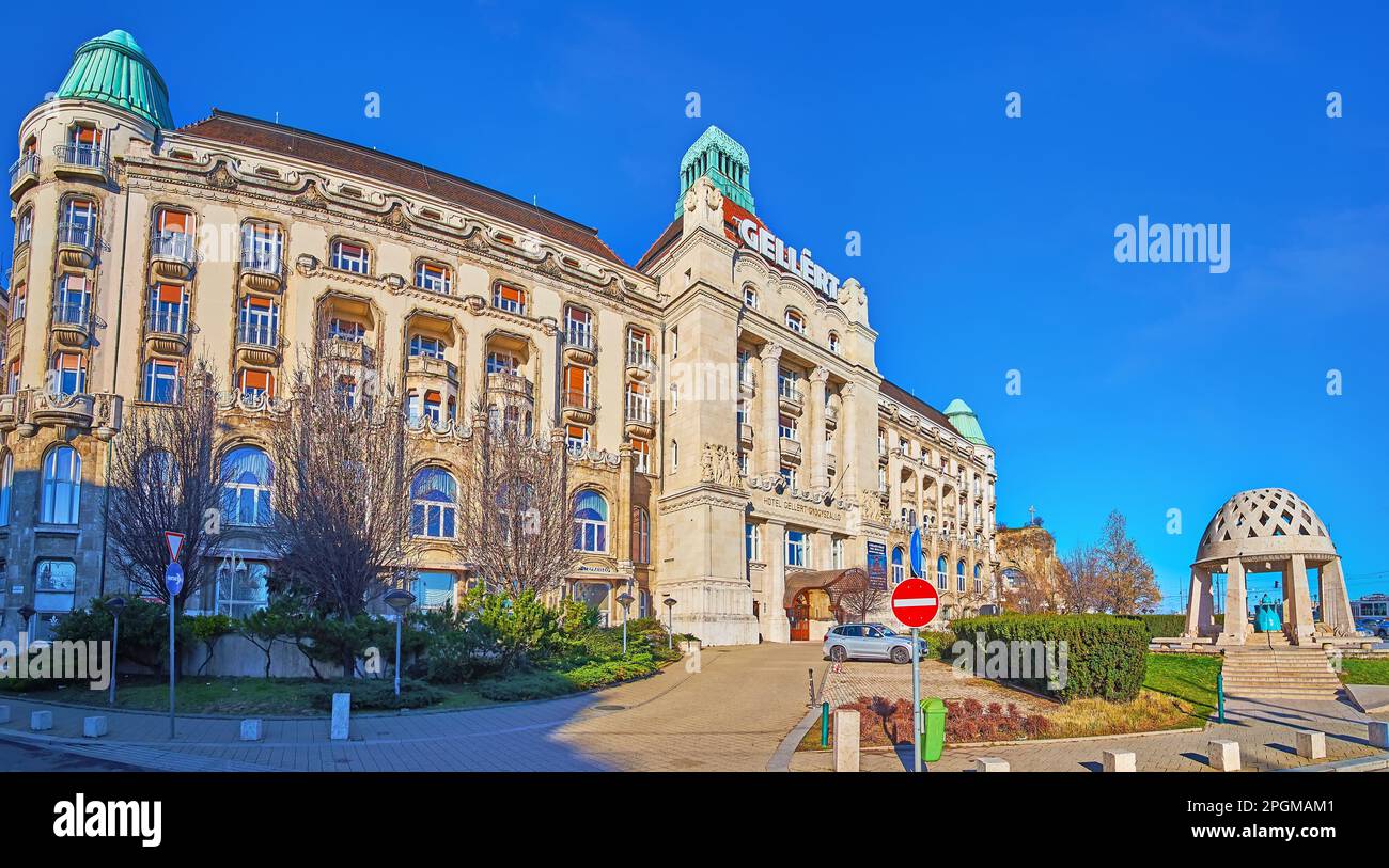 BUDAPEST, HUNGARY - FEB 22, 2022: Panorama of St Gellert Square with ...