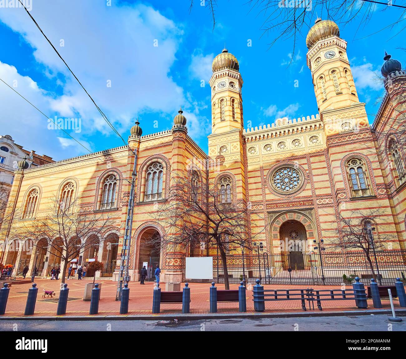 Historic brick building of Dohany Street Synagogue, decorated with ...