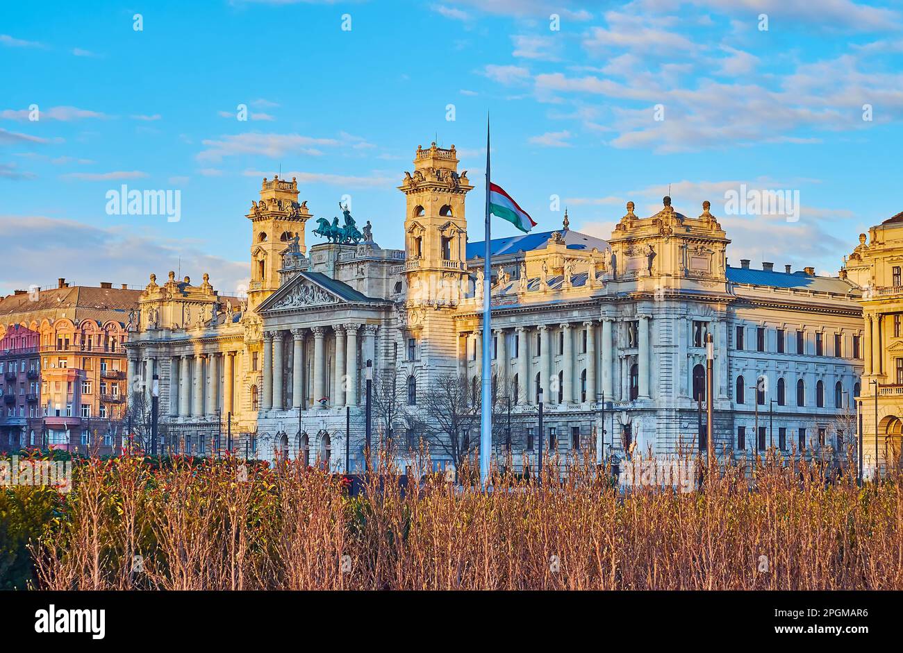 The garden beds on Lajos Kossuth Square with a view on Ethnographic ...