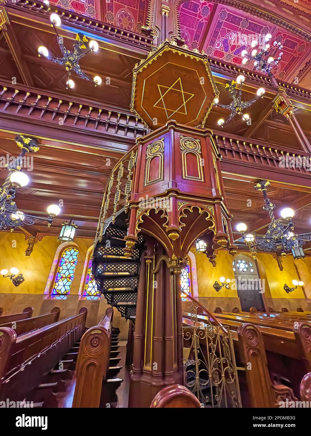 BUDAPEST, HUNGARY - FEB 22, 2022: Dohany Street Synagogue prayer hall ...