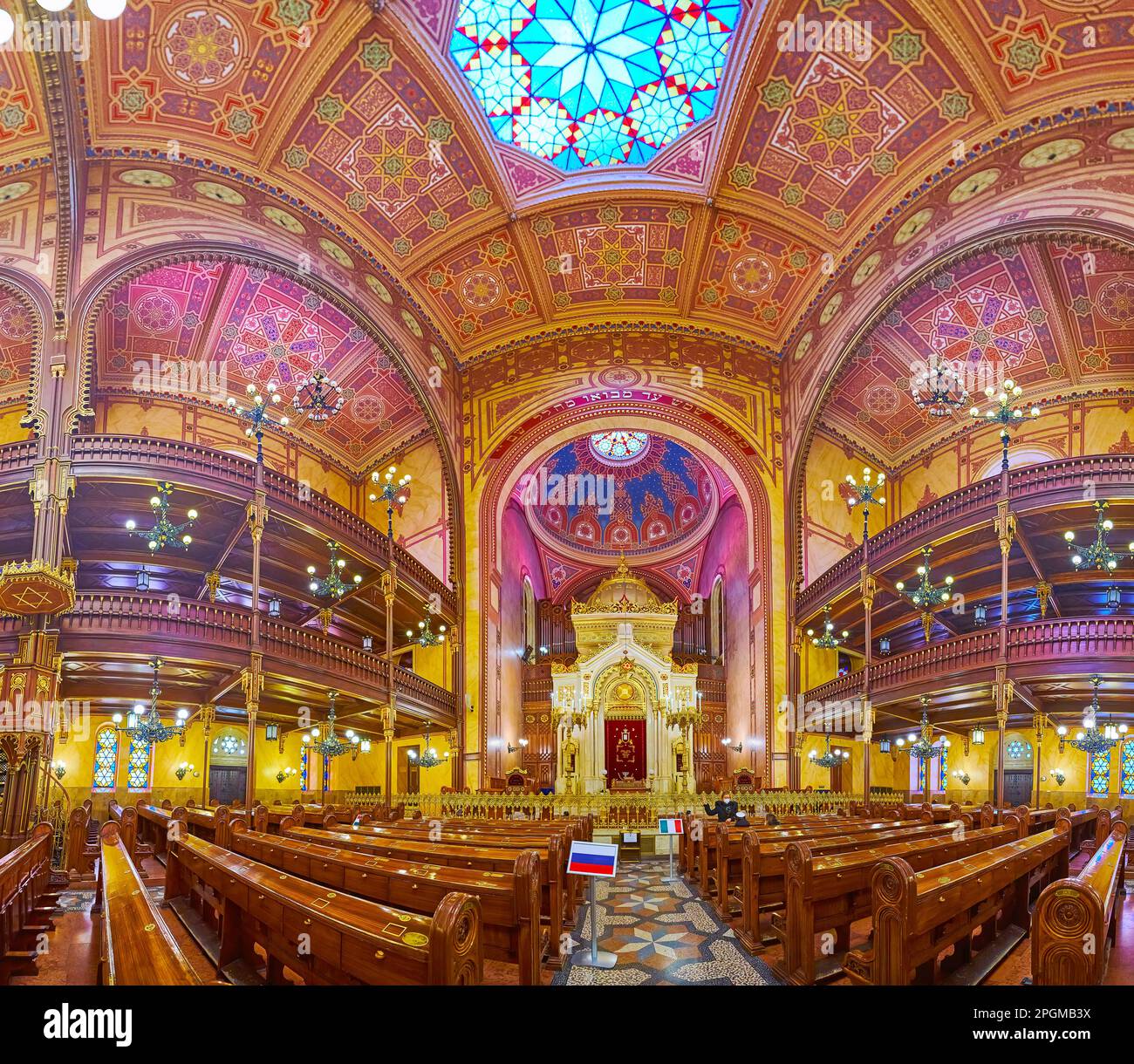 BUDAPEST, HUNGARY - FEB 22, 2022: Dohany Street Synagogue prayer hall ...