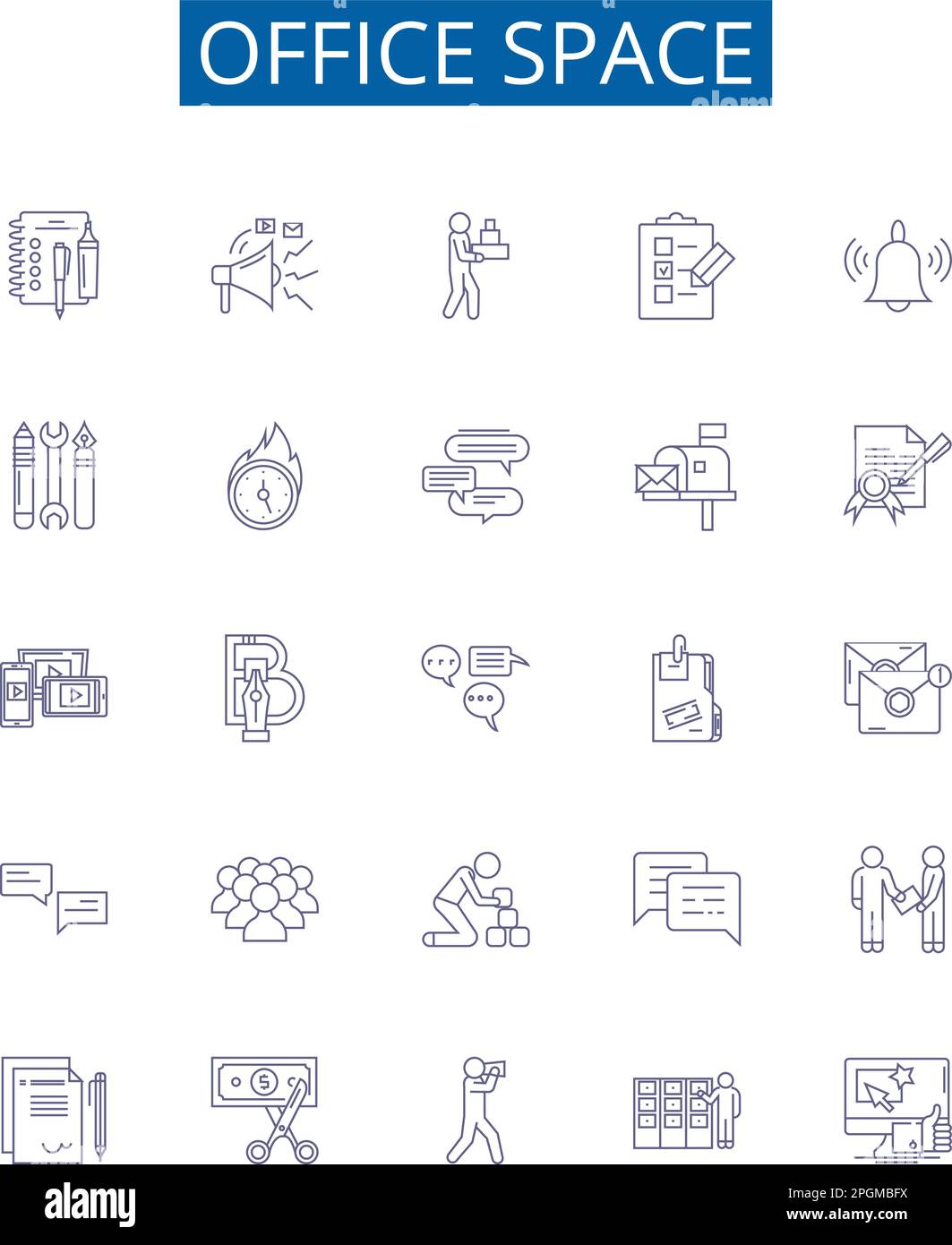 Office space line icons signs set. Design collection of Cubicle, Desk ...