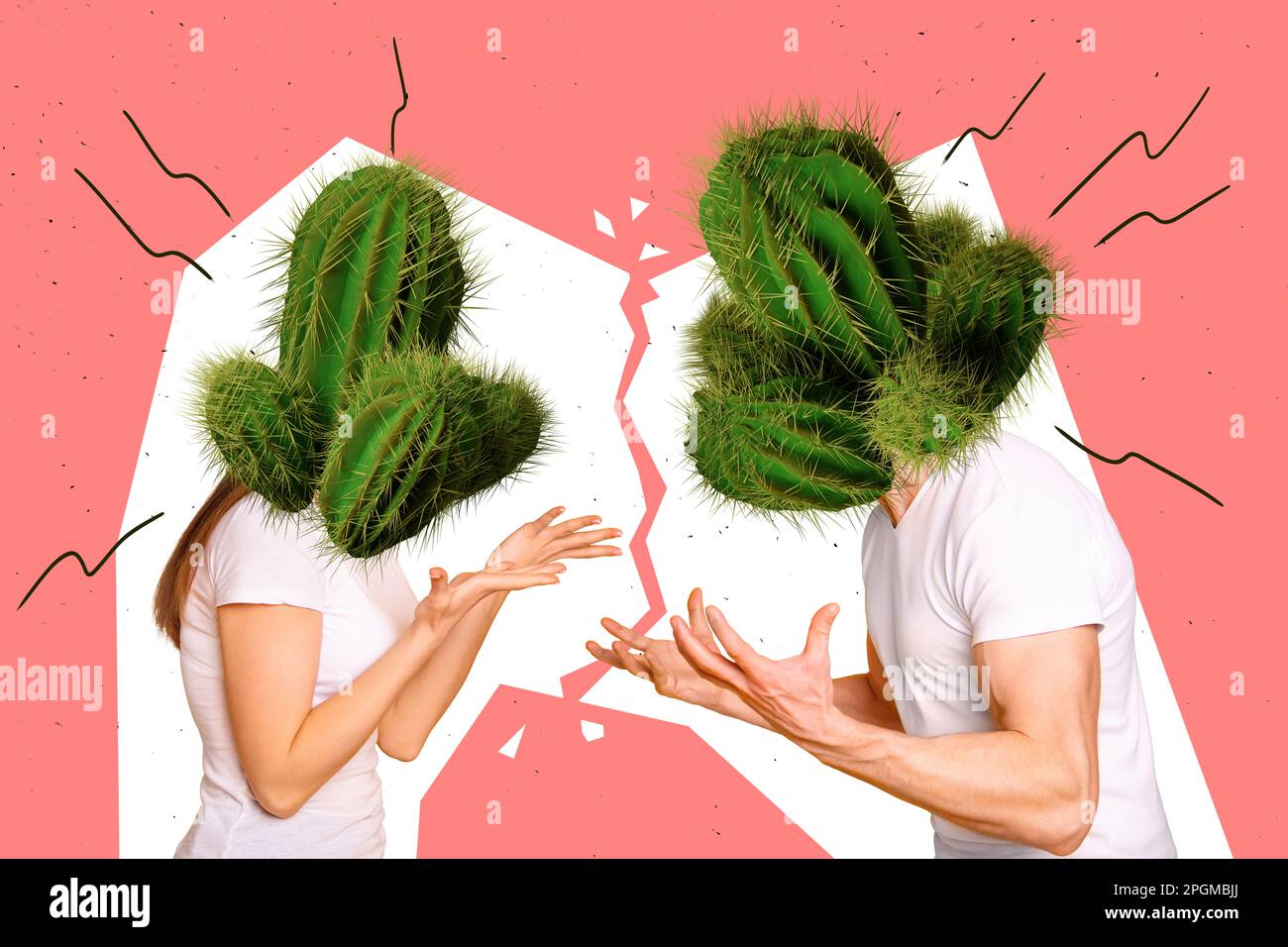 Creative weird picture collage of two tension pressure people arguing ...