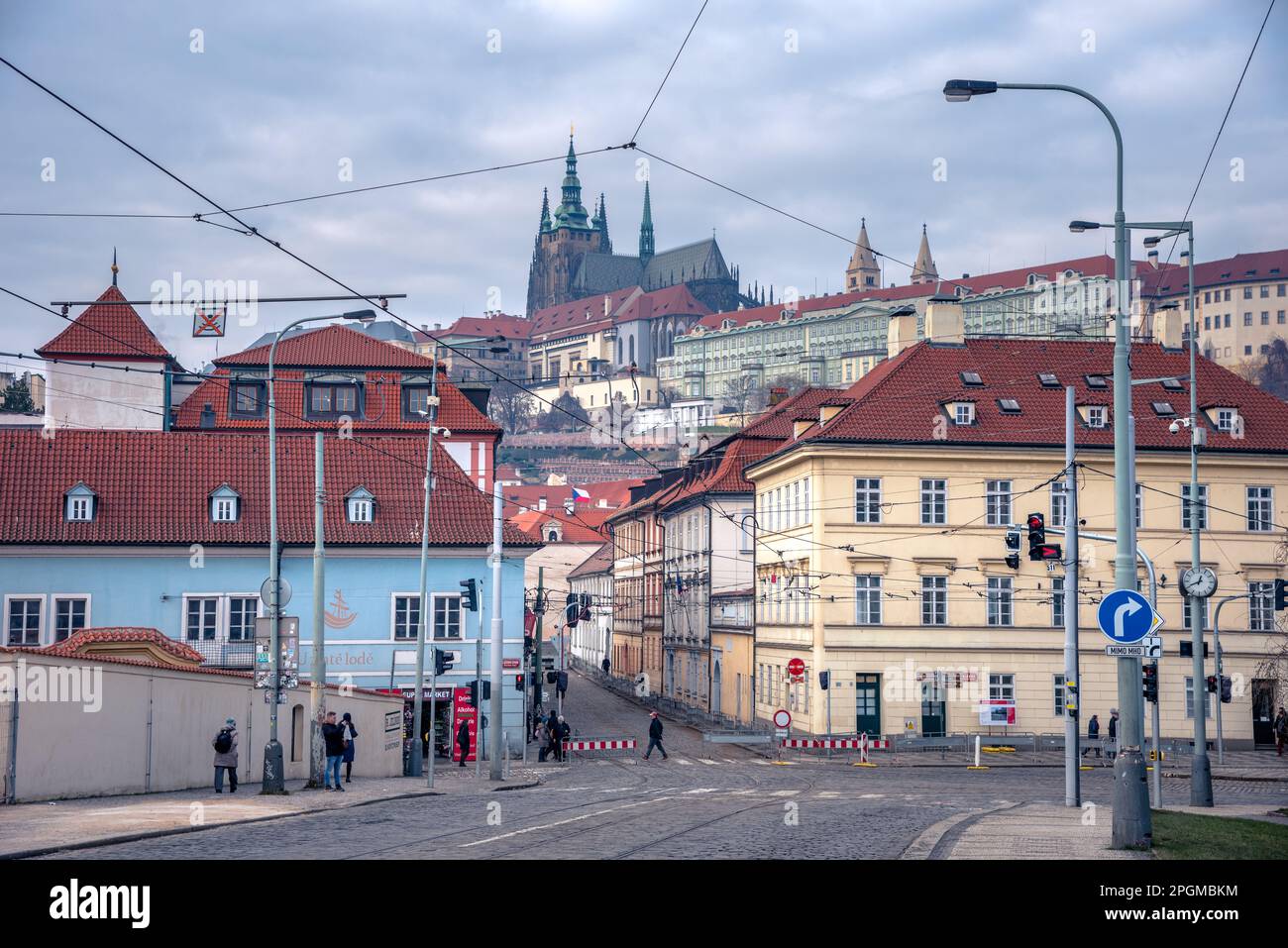Cityscape of Prague with medieval towers and colorful buildings, Czech ...