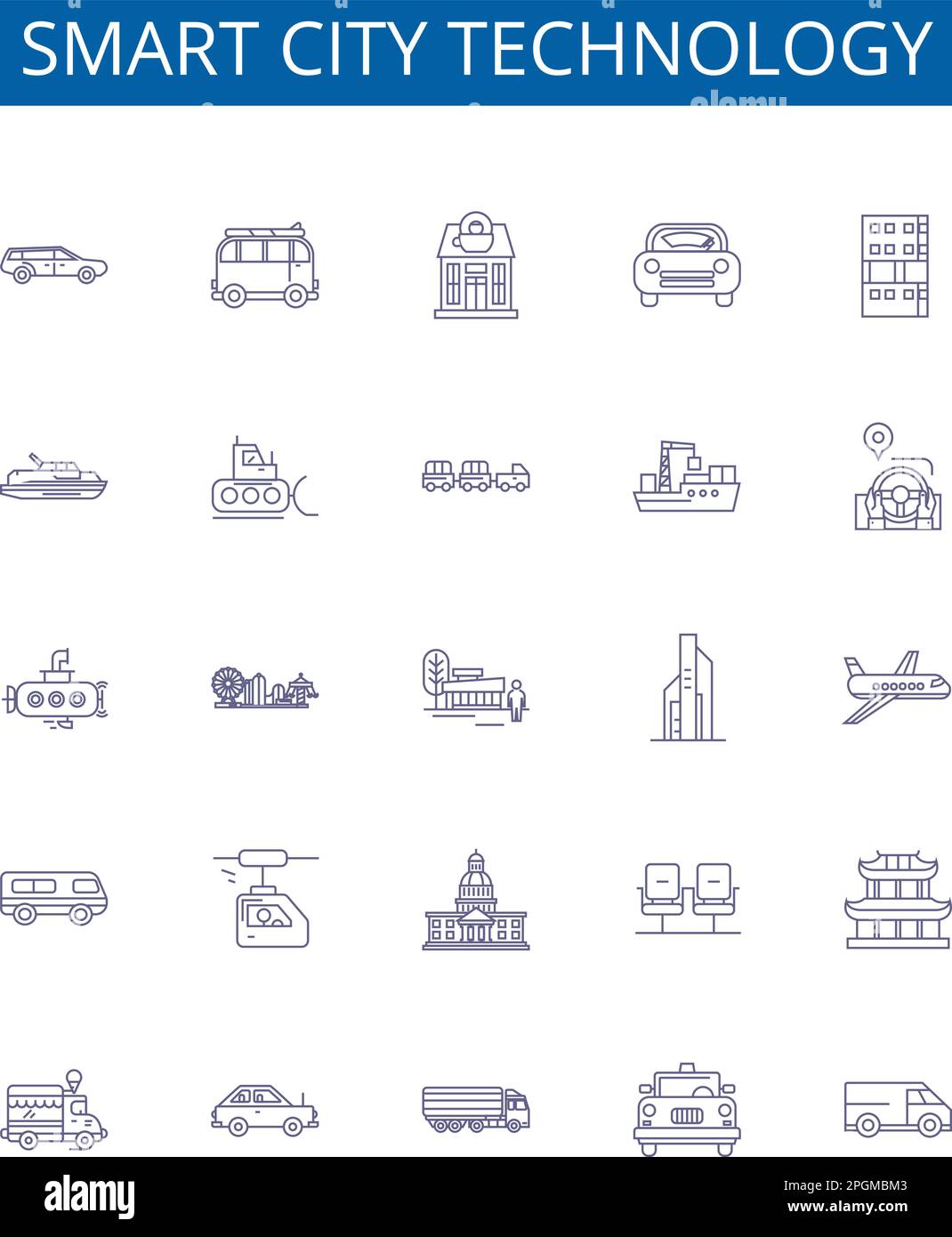 Smart city technology line icons signs set. Design collection of Smart ...