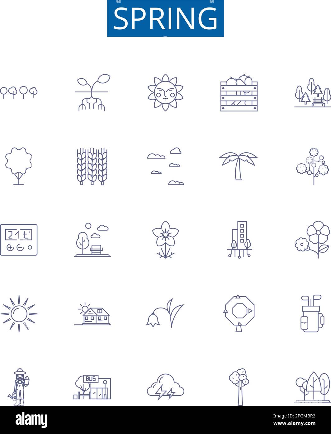 Spring line icons signs set. Design collection of Bloom, Vernal ...