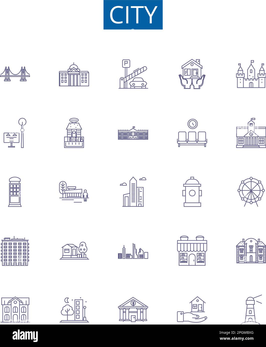 City line icons signs set. Design collection of urban, metropolis ...