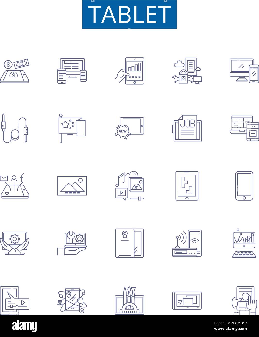 Tablet line icons signs set. Design collection of Tablet, iPad, Android, Samsung, Fire, Windows ...