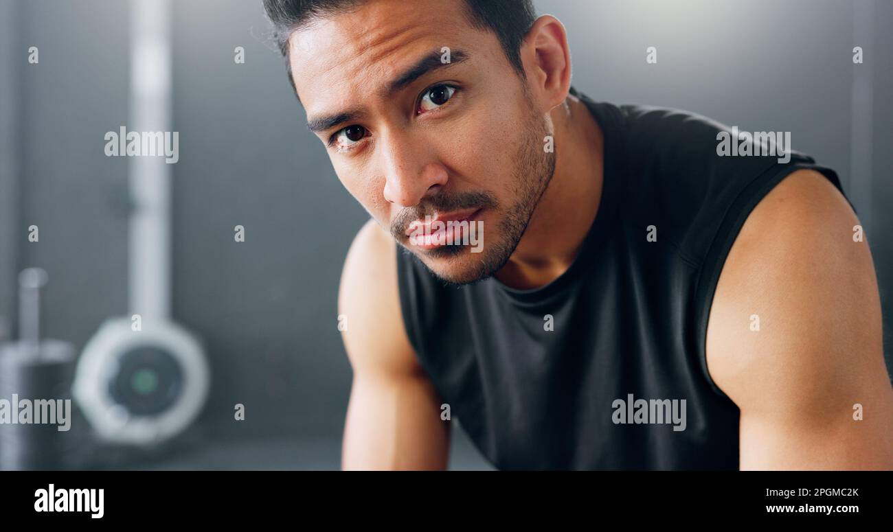 Gym motivation, determination and man focus on fitness, exercise and ...