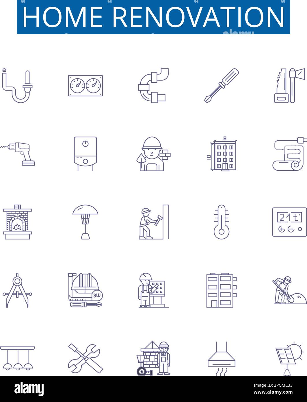 Home renovation line icons signs set. Design collection of Renovate ...