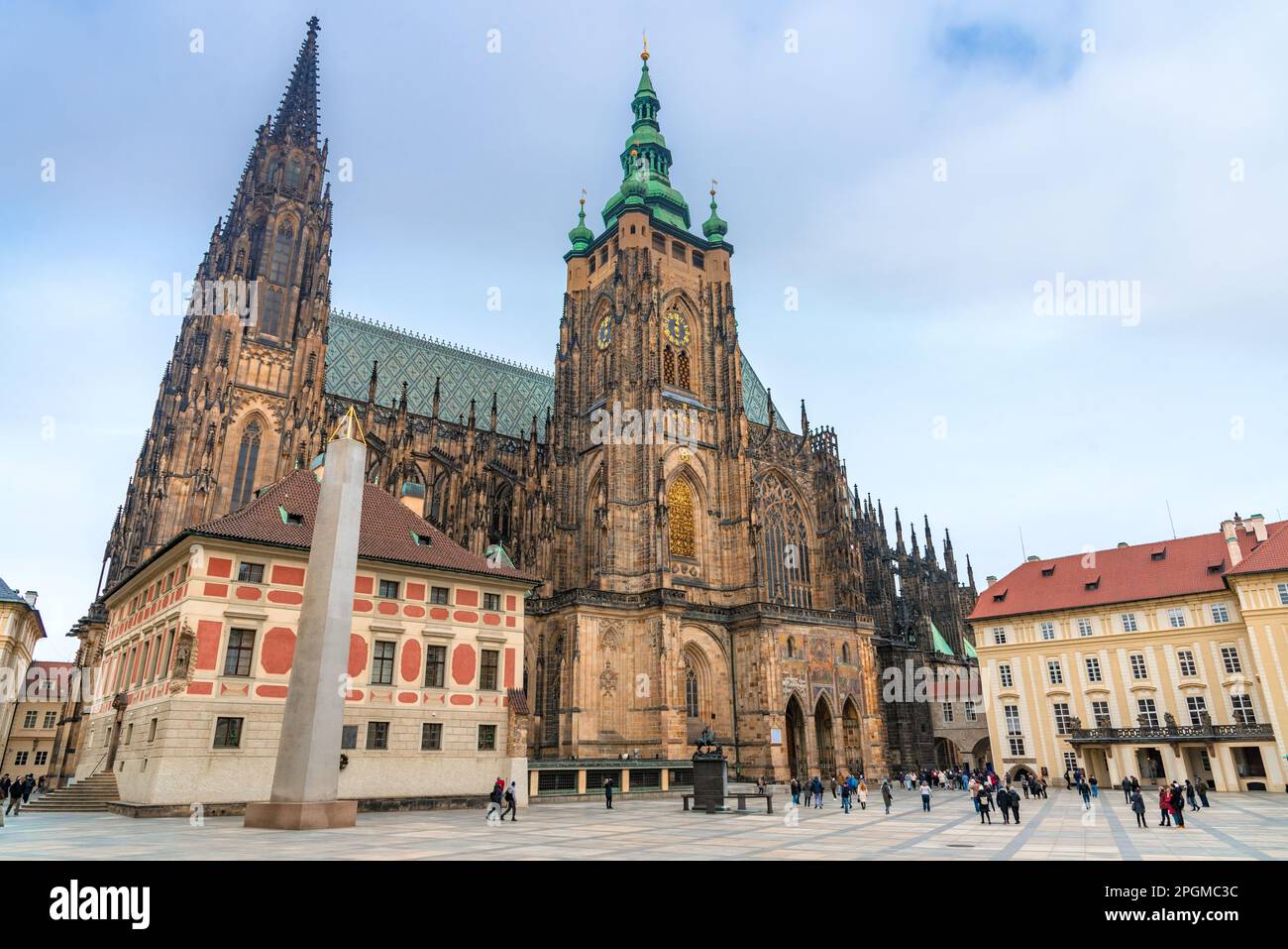 Cityscape of Prague with medieval towers and colorful buildings, Czech ...