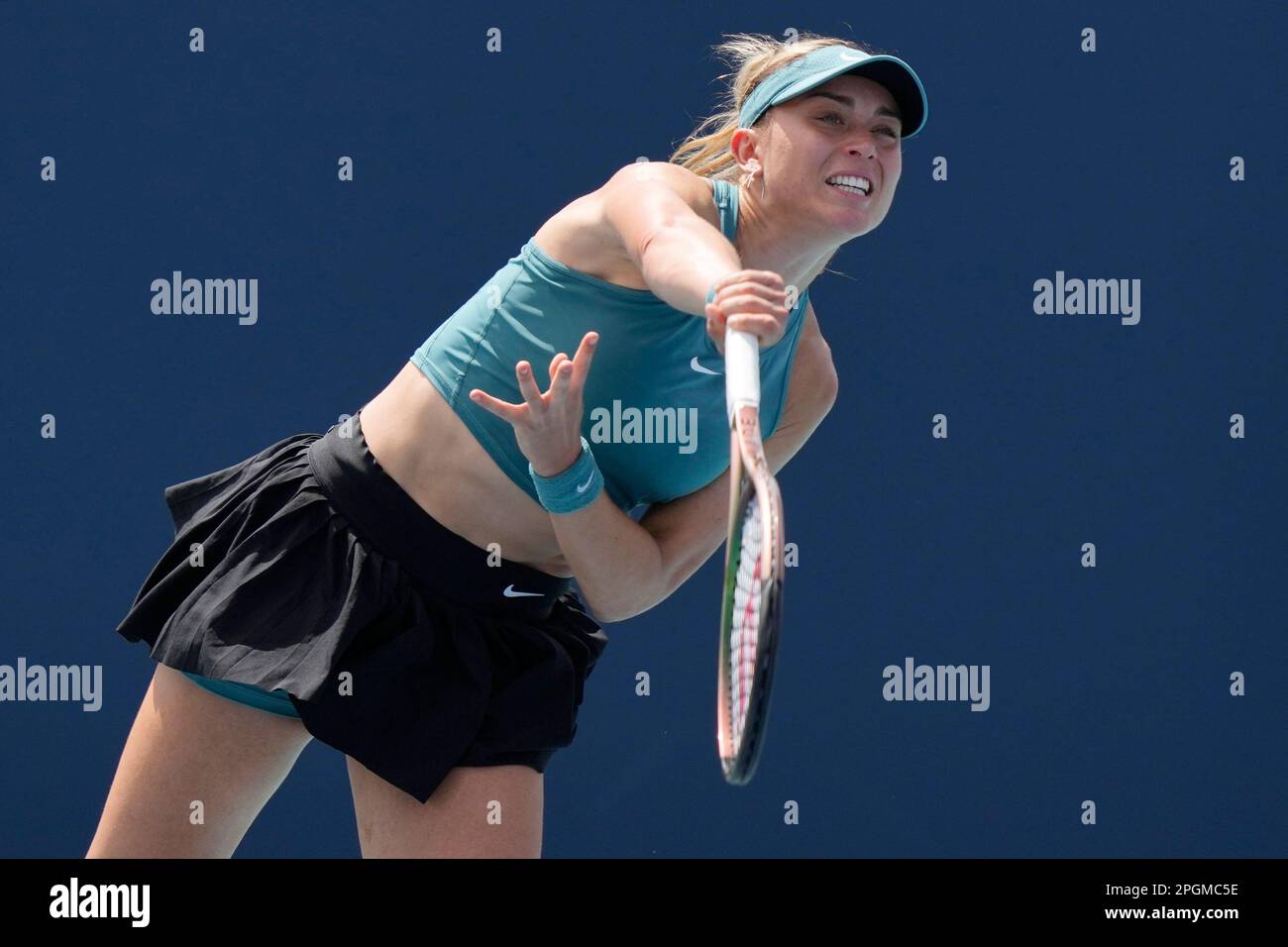 Paula Badosa of Spain serves to Laura Siegemund of Germany during the ...