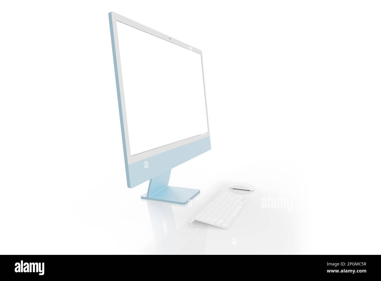 Blue display mockup on a clean white background with keyboard and mouse ...