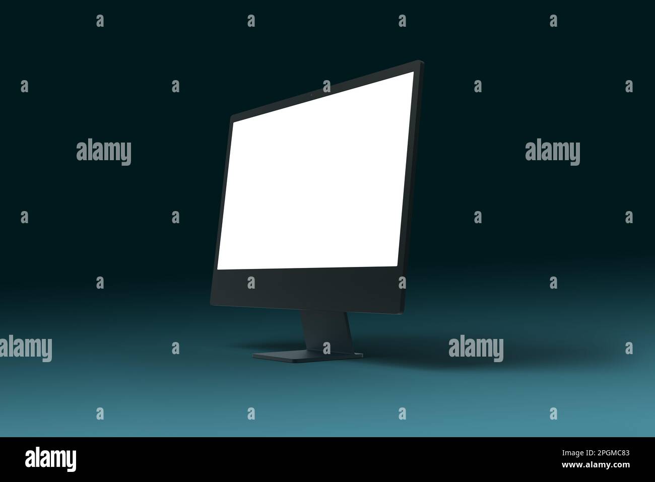 Computer display mockup on dark green surface. Isolated screen for app ...