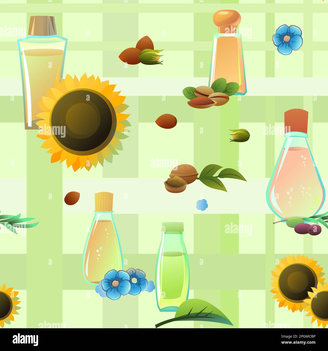 Natural oils sunflower, flax and nuts. Extracted from nuts and plant ...